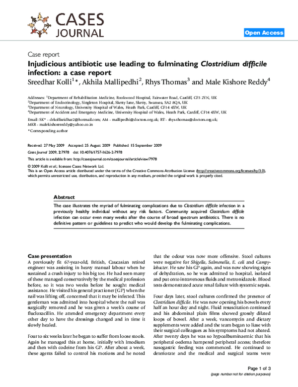 (PDF) Injudicious antibiotic use leading to fulminating Clostridium ...