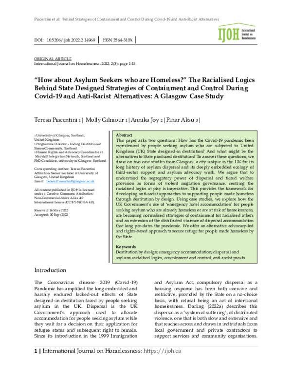 (PDF) “How about Asylum Seekers who are Homeless?” The Racialised ...