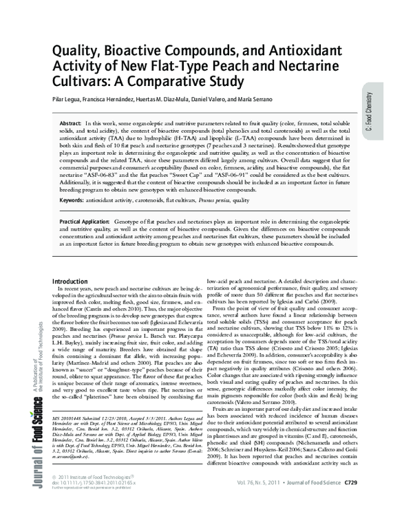 (PDF) Quality, Bioactive Compounds, and Antioxidant Activity of New Flat-Type Peach and ...