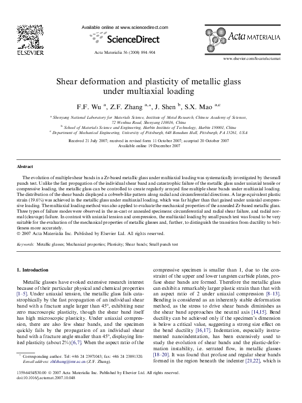 Pdf Shear Deformation And Plasticity Of Metallic Glass Under
