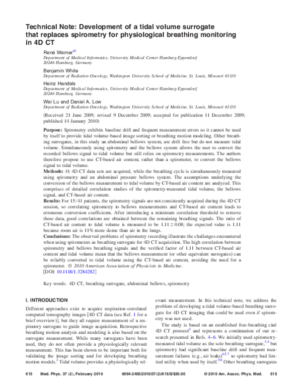 (PDF) Technical Note: Development of a tidal volume surrogate that ...