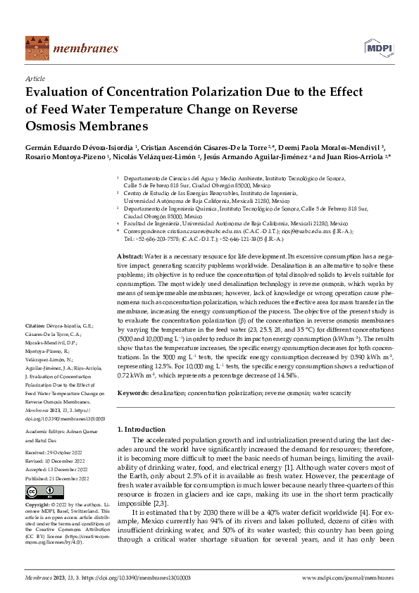 (PDF) Evaluation of Concentration Polarization Due to the Effect of Feed Water Temperature ...