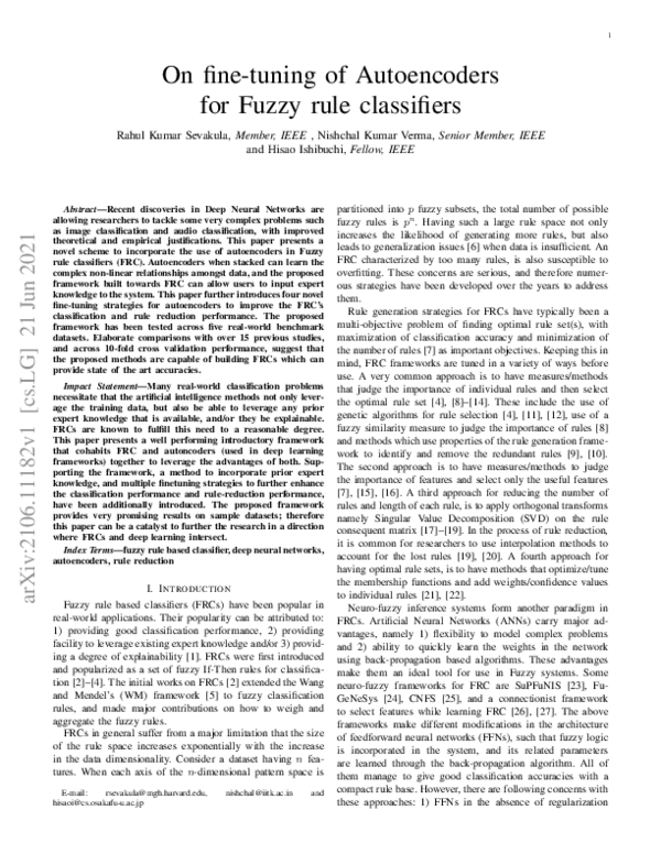 Pdf On Fine Tuning Of Autoencoders For Fuzzy Rule Classifiers