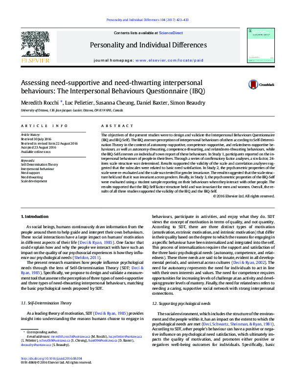 (PDF) Assessing need-supportive and need-thwarting interpersonal ...
