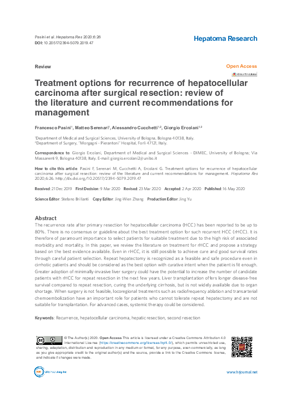 (PDF) Treatment options for recurrence of hepatocellular carcinoma after surgical resection ...