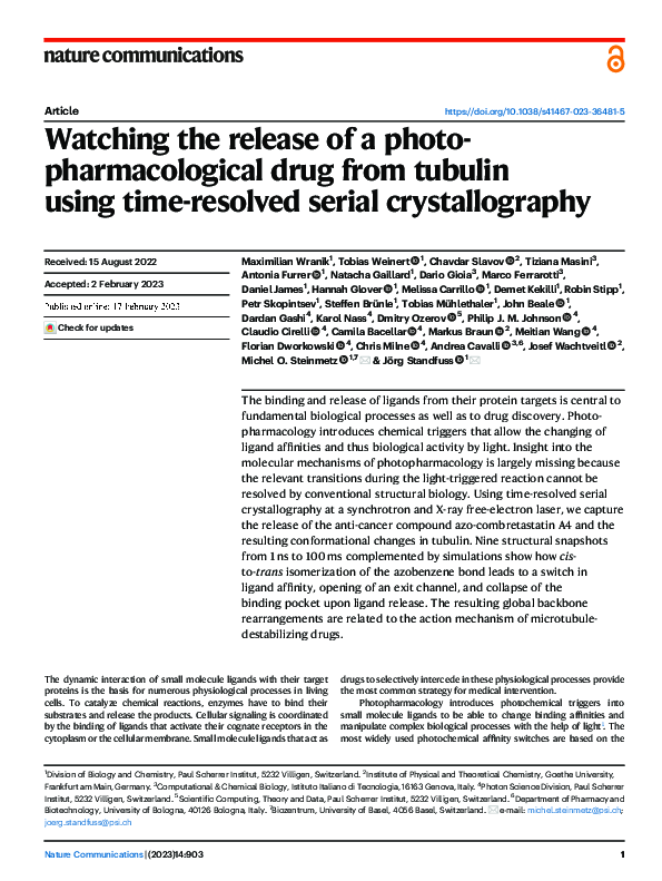 (PDF) Watching the release of a photopharmacological drug from tubulin ...