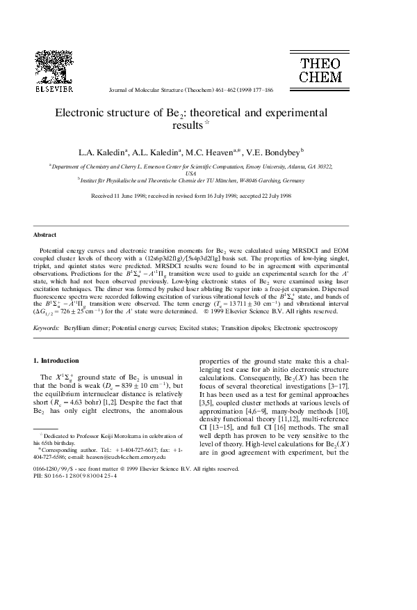 (PDF) Electronic structure of Be2: theoretical and experimental results