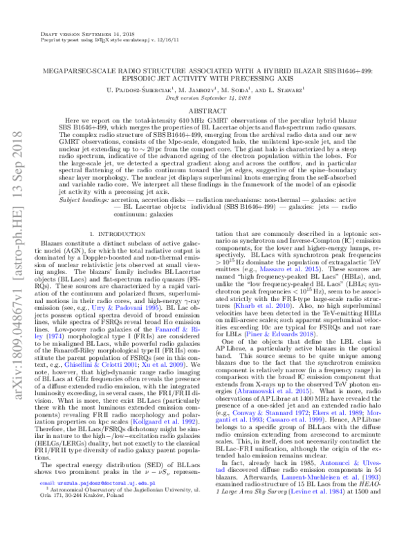 (PDF) Megaparsec-scale Radio Structure Associated with a Hybrid Blazar ...