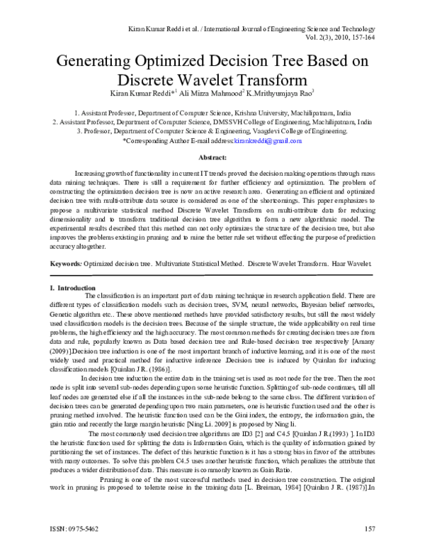 (PDF) Generating Optimized Decision Tree Based on Discrete Wavelet Transform