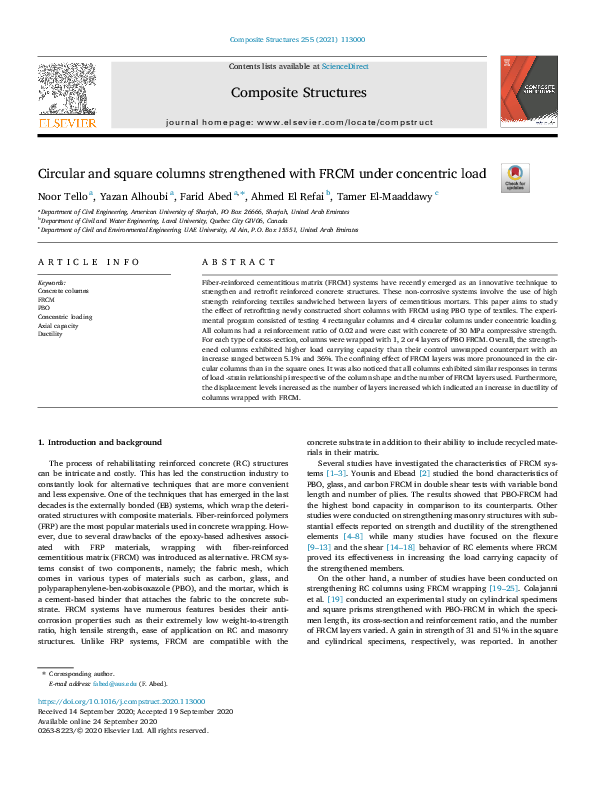 (PDF) Circular and square columns strengthened with FRCM under ...
