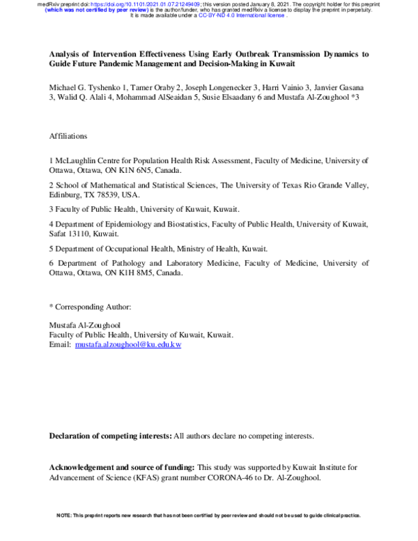 (PDF) Analysis of Intervention Effectiveness Using Early Outbreak ...