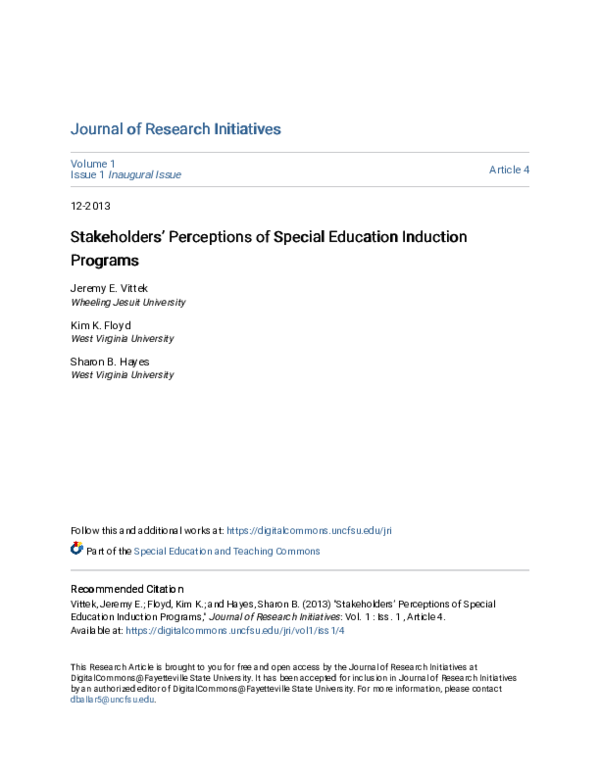 (PDF) Stakeholders’ Perceptions of Special Education Induction Programs