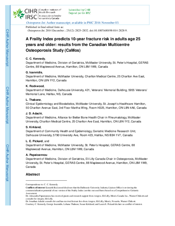 (PDF) A Frailty Index predicts 10-year fracture risk in adults age 25 ...