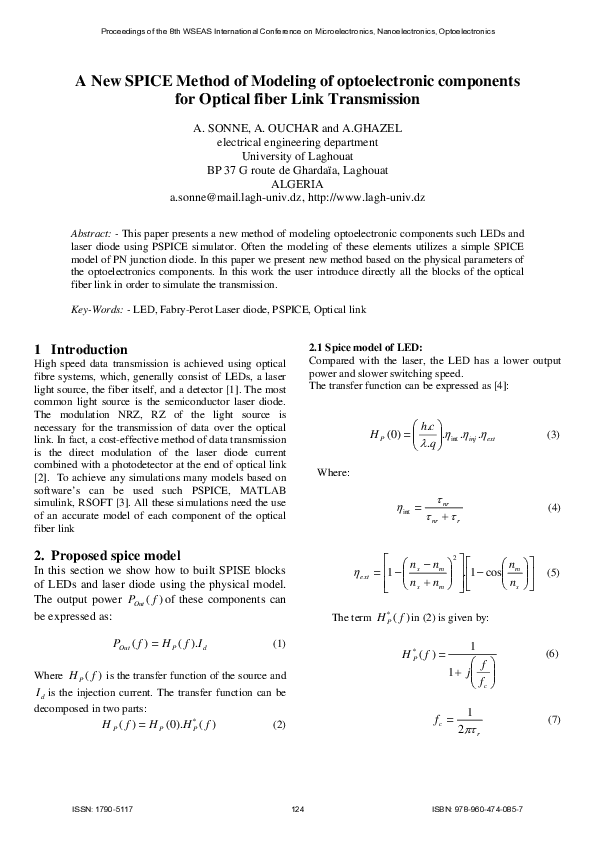 (PDF) A new spice method of modeling of optoelectronic components for optical fiber link ...