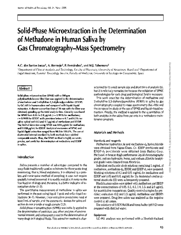 (PDF) Solid-Phase Microextraction in the Determination of Methadone in Human Saliva by Gas ...