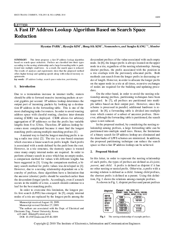 Pdf A Fast Ip Address Lookup Algorithm Based On Search Space Reduction