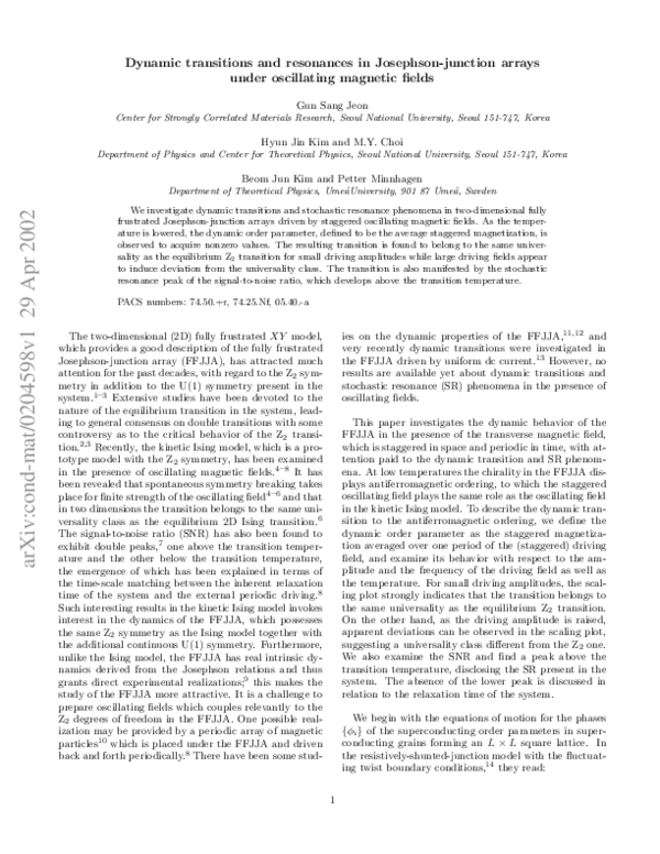 (PDF) Dynamic transitions and resonances in Josephson-junction arrays under oscillating magnetic ...