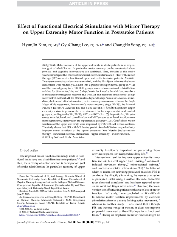 (PDF) Effect of Functional Electrical Stimulation with Mirror Therapy ...