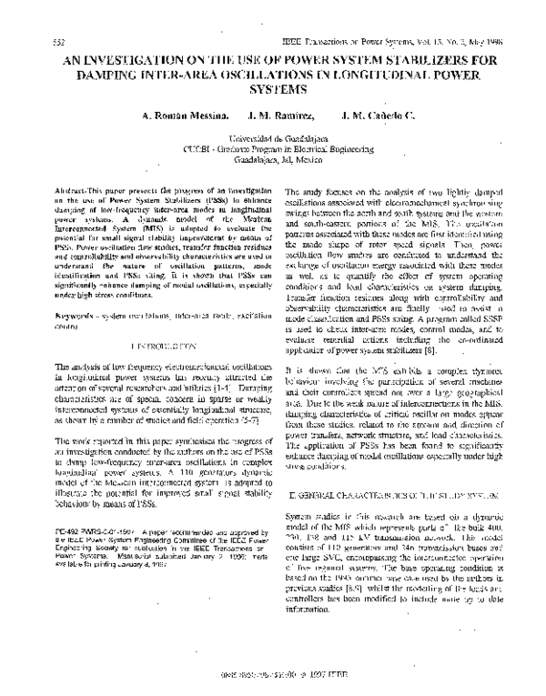 Pdf An Investigation On The Use Of Power System Stabilizers For