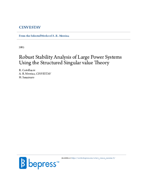 (PDF) Robust stability analysis of large power systems using the structured singular value theory