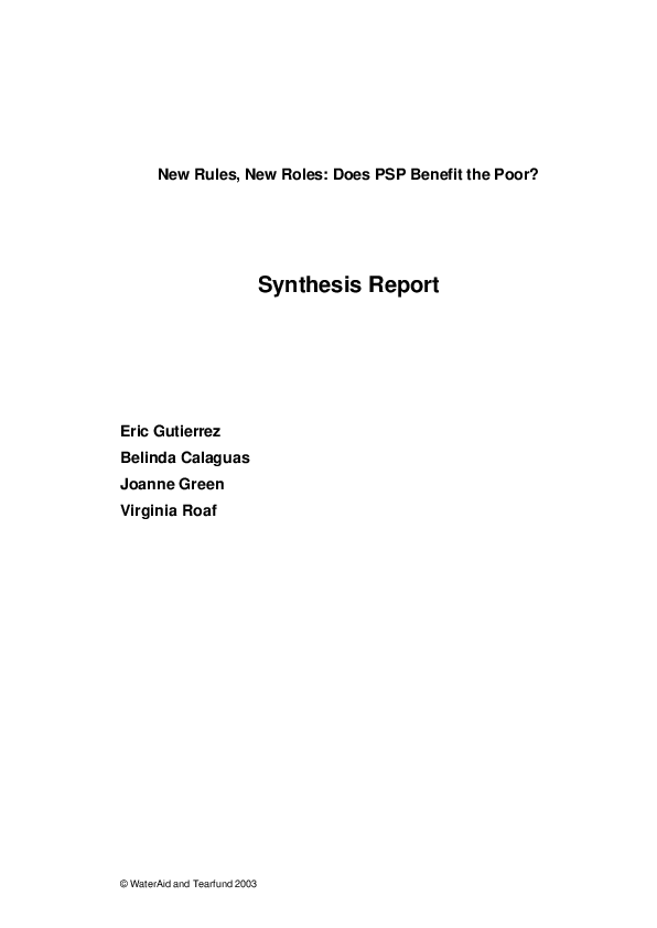 (PDF) New Rules, New Roles: Does PSP Benefit the Poor? Synthesis Report