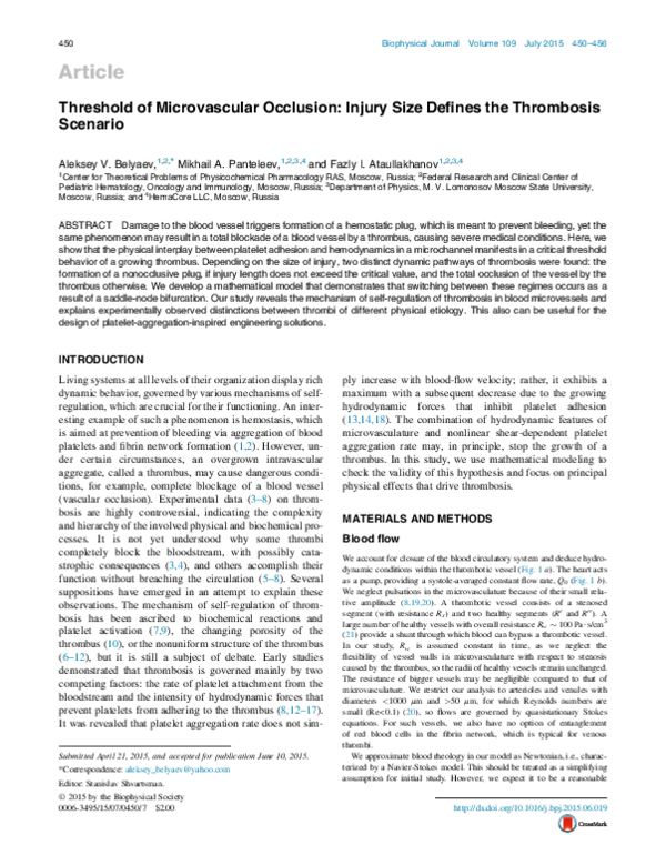 (PDF) Threshold of Microvascular Occlusion: Injury Size Defines the ...