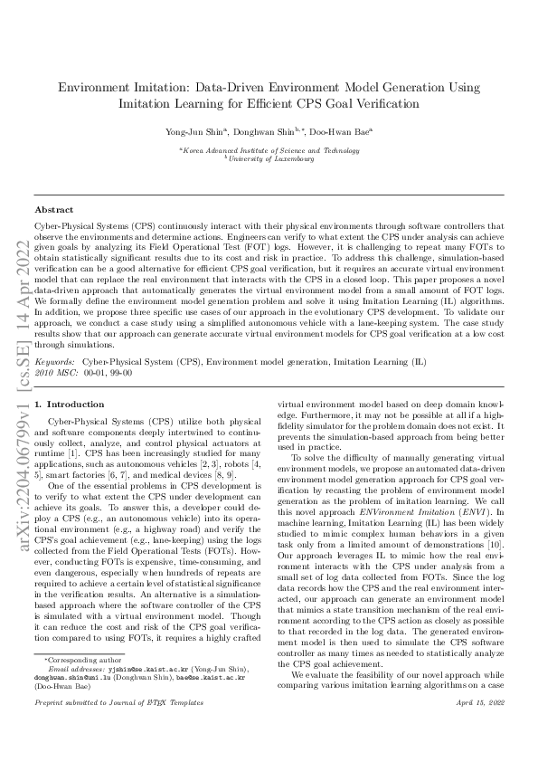 Pdf Environment Imitation Data Driven Environment Model Generation Using Imitation Learning