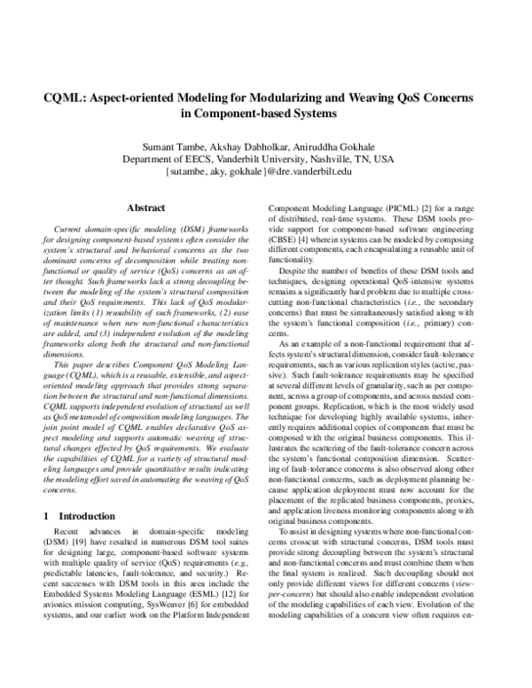 (PDF) CQML: Aspect-Oriented Modeling for Modularizing and Weaving QoS Concerns in Component ...