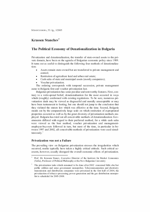 (PDF) The Political Economy of Denationalization in Bulgaria | Krassen ...
