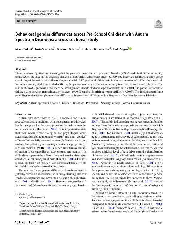 (PDF) Behavioral gender differences across Pre-School Children with ...