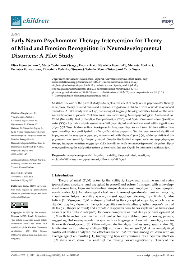 (PDF) Early Neuro-Psychomotor Therapy Intervention for Theory of Mind ...