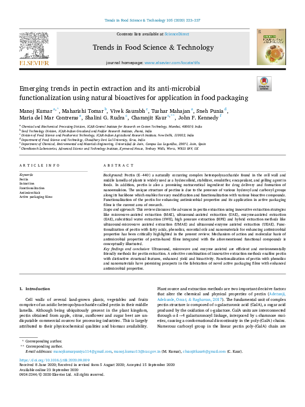 (PDF) Emerging trends in pectin extraction and its anti-microbial functionalization using ...
