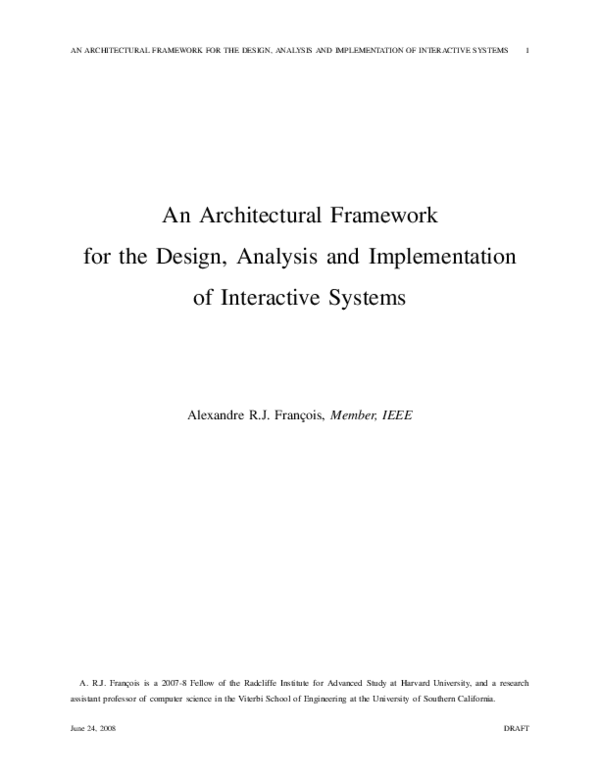 (PDF) An Architectural Framework for the Design, Analysis and Implementation of Interactive Systems