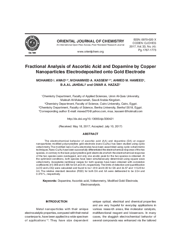 (PDF) Fractional Analysis of Ascorbic Acid and Dopamine by Copper ...
