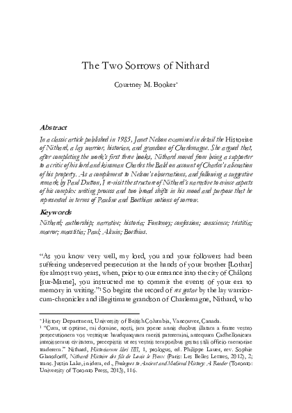 (PDF) “The Two Sorrows of Nithard,” in Courtney M. Booker and Anne A ...