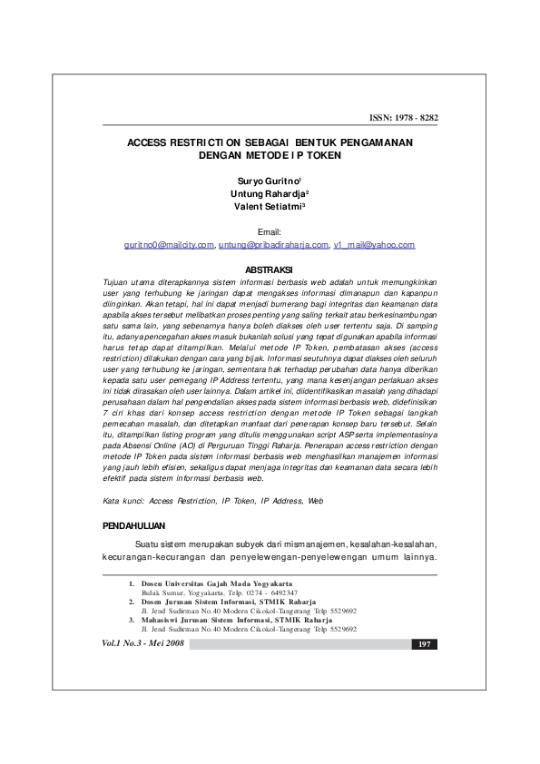 (PDF) Access Restriction Sebagai Bentuk Pengamanan Dengan Metode Ip Token