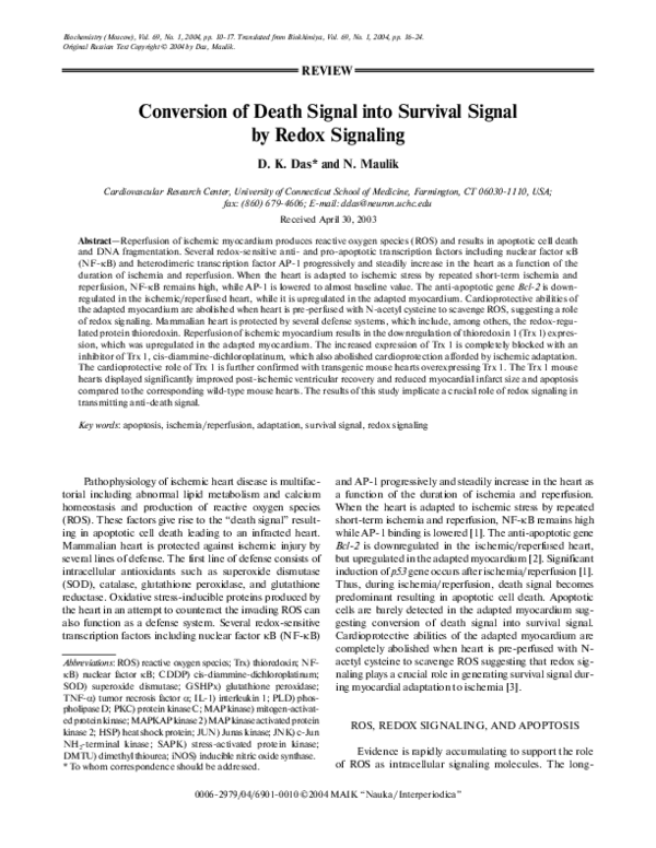 (PDF) Conversion of Death Signal into Survival Signal by Redox ...
