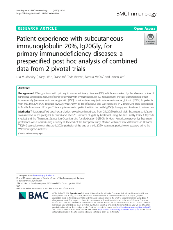 (PDF) Patient experience with subcutaneous immunoglobulin 20%, Ig20Gly ...