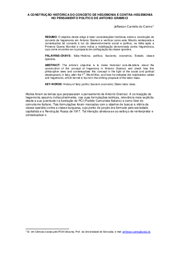 (PDF) A construcao historica do conceito de hegemonia e contra ...