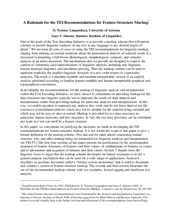 (PDF) A rationale for the TEI recommendations for feature-structure markup