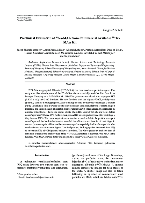 (PDF) Preclinical Evaluation of 68Ga-MAA from Commercial Available ...