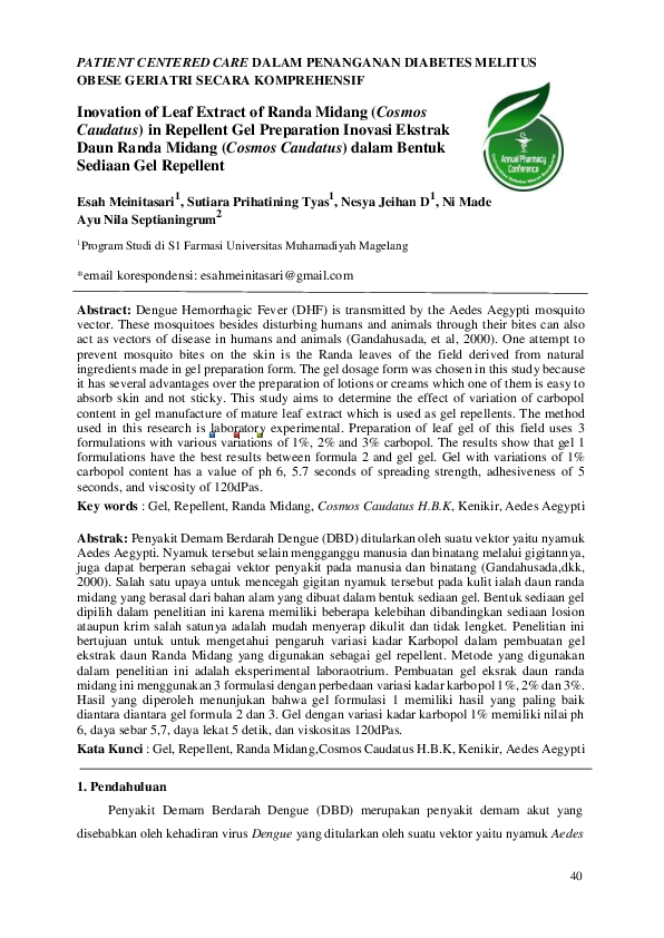 (PDF) Inovasi Ekstrak Daun Randa Midang (Cosmos Caudatus) dalam Bentuk ...
