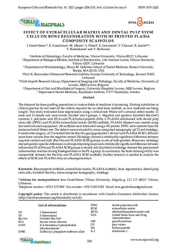 (PDF) Effect of extracellular matrix and dental pulp stem cells on bone regeneration with 3D ...