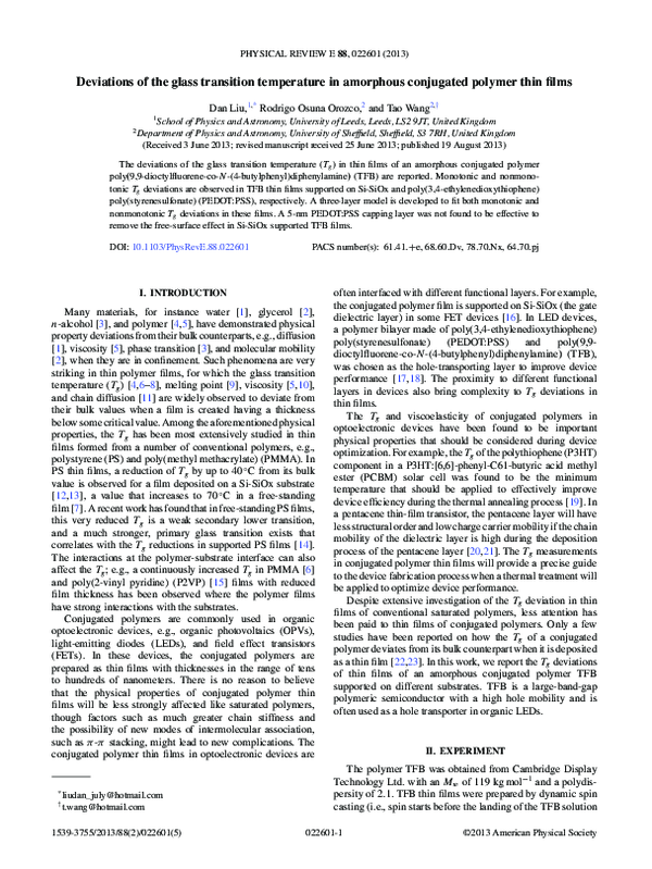 (PDF) Deviations of the glass transition temperature in amorphous conjugated polymer thin films