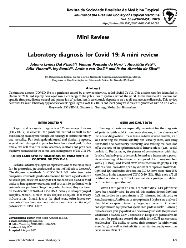 (PDF) Laboratory diagnosis for Covid-19: A mini-review