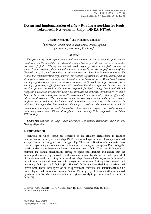 (PDF) Design and Implementation of a New Routing Algorithm for Fault ...