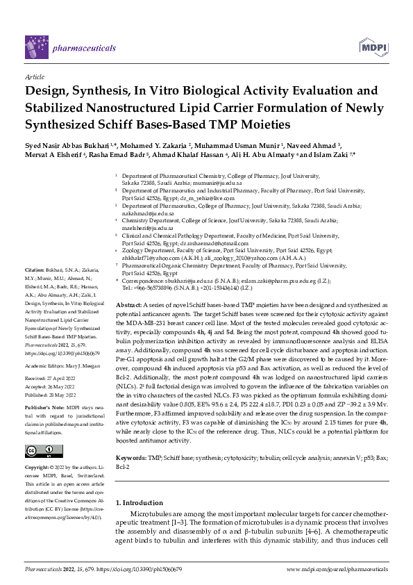 (PDF) Design, Synthesis, In Vitro Biological Activity Evaluation and Stabilized Nanostructured ...