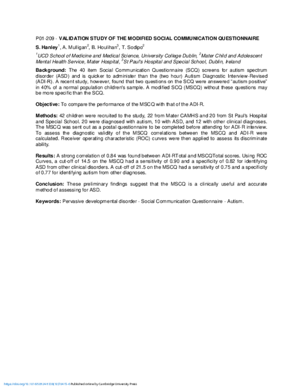 (PDF) P01-209 - Validation Study of the Modified Social Communication ...