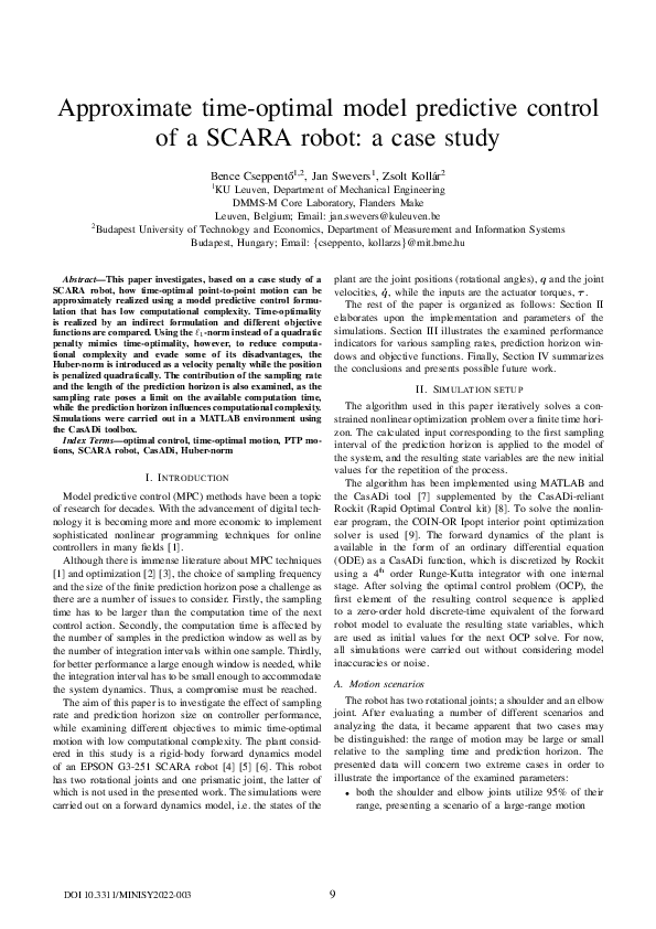(PDF) Approximate Time-Optimal Model Predictive Control of a SCARA Robot: A Case Study