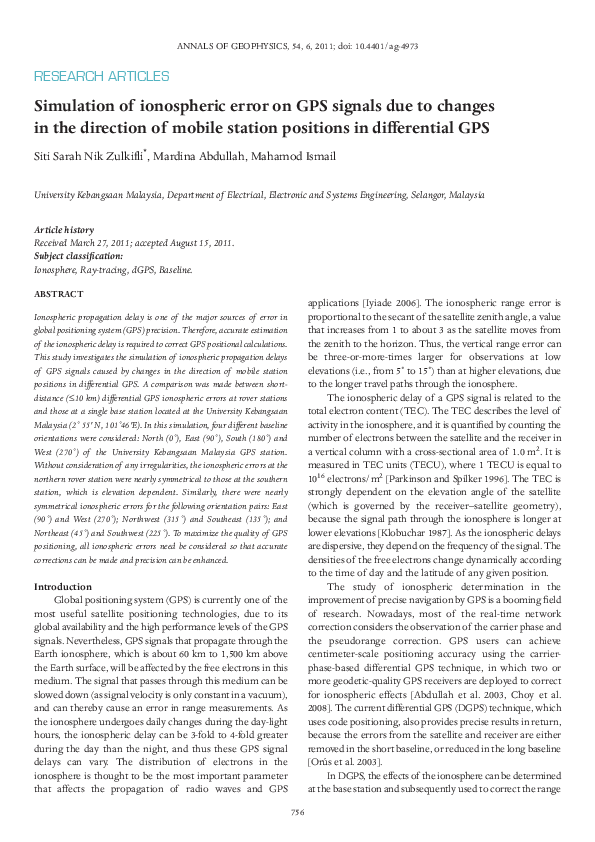 (PDF) Simulation of ionospheric error on GPS signals due to changes in ...